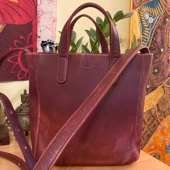 BAGGU | Bags | Baggu Burgundy Structured Leather Tote Bag Purse ...